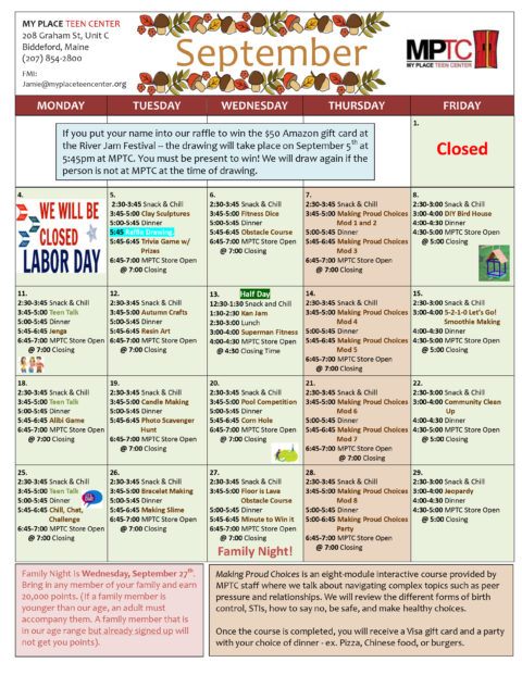 Calendar | My Place Teen Center