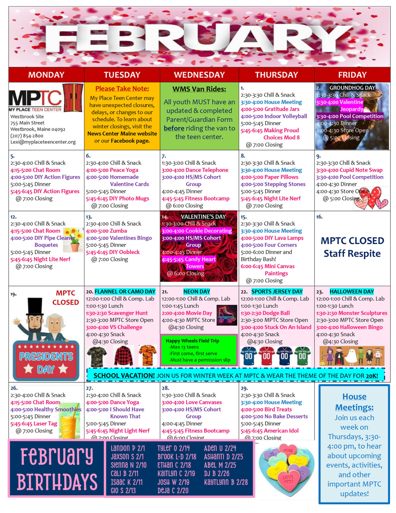 Calendar | My Place Teen Center